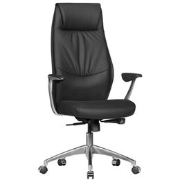 KADIMA DESIGN CHEFSESSEL Echtleder mit 3-Stufen-Synchronmechanik und Aluminiumfu&szlig;kreuz TEMZA, Schwarz 67x58x125 cm