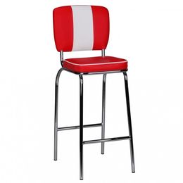 KADIMA DESIGN BARHOCKER Kunstleder Chromfu&szlig; Retro, Rot 40x38x110 cm