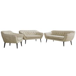 SITZGARNITUR PIRS 3+2+1 - Beige Velvet - Schwarze Beine