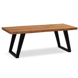 KADIMA DESIGN COUCHTISCH Braun Akazie Massivholz Baumkante 120x60x46 cm, Metallbeine U-Form