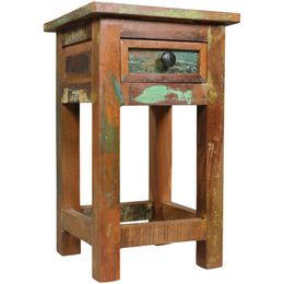 KADIMA DESIGN BEISTELLTISCH &ndash; Mango Massivholz Braun mit Schublade Shabby Chic