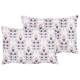 Beliani GARTENKISSEN 2er-Set Blattmotiv beige 40/60 cm Torretta