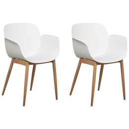 Beliani ESSZIMMERSTUHL 2er-Set Kunststoff wei&szlig;/heller Holzfarbton Abilene