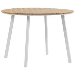 Beliani GARTENTISCH Aluminium heller Holzfarbton/wei&szlig; 105 cm Cavoli