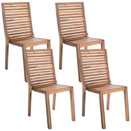 Beliani GARTENSTUHL 4er set Heller Holzfarbton Ombriano