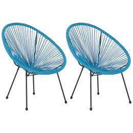 Beliani RATTANSTUHL 2er-SET Kunststoff blau 70 cm Acapulco II