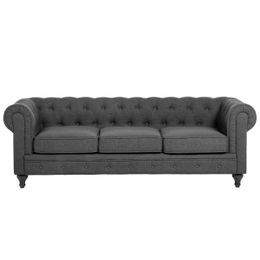 Beliani 3-SITZER-SOFA Polyester Grau Chesterfield