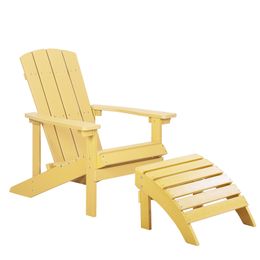 Beliani GARTENSTUHL mit Fu&szlig;hocker Kunstholz gelb Adirondack