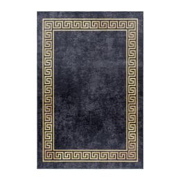 KADIMA DESIGN TEPPICH Flachgewebe Waschbar PIZOL in Schwarz, mit M&auml;ander-Muster, 120 x 170 cm