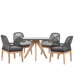Beliani GARTENM&Ouml;BEL SET 4-Sitzer Faserzement grau 90/90 cm schwarz/grau Olbia