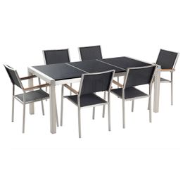 Beliani GARTENM&Ouml;BEL SET 6-Sitzer Granit schwarz poliert Textilbespannung Grosseto