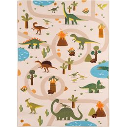 KADIMA DESIGN SPIELTEPPICH Waschbar TINO in Beige, mit Dino-Landschaft, 120 x 170 cm