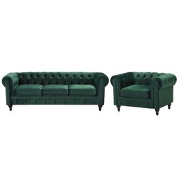 Beliani 4-SITZER SOFA SET Samtstoff Gr&uuml;n Chesterfield