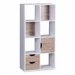 KADIMA DESIGN B&Uuml;CHERREGAL &ndash; Sonoma Eiche/Wei&szlig;, 8 F&auml;cher, modern, Raumteiler-funktion