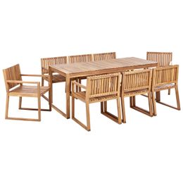 Beliani GARTENM&Ouml;BEL-SET 8-Sitzer Heller Holzfarbton Sassari II