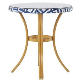 Beliani GARTENTISCH Rattan blau/wei&szlig; 70 cm Rifreddo