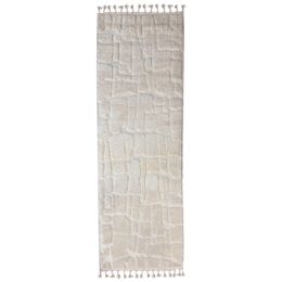 KADIMA DESIGN HOCHFLORTEPPICH mit Fransen MARA, geometrisch, Creme, 80 x 300 cm