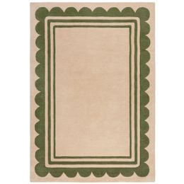 KADIMA DESIGN WOLLTEPPICH WENSUM, mit grafischem Muster mit Rahmen, Gr&uuml;n-Beige, 120 x 170 cm