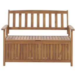 Beliani GARTENBANK Akazienholz hellbraun mit Stauraum 120 cm Sovana