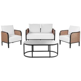 Beliani LOUNGE SET 4-Sitzer Aluminium schwarz Auflagen wei&szlig; Montefalco