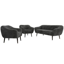 SITZGARNITUR PIRS 3+1+1 - Grau Cord - Schwarze Beine
