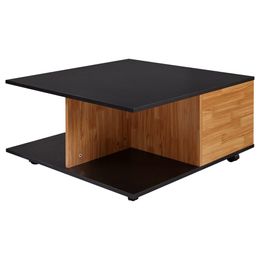 KADIMA DESIGN COUCHTISCH mit Rollen, Melaminharzbeschichtung und 2 Schubladen, Anthrazit 70x70x36 cm