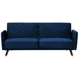 Beliani 3-SITZER-SCHLAFSOFA Samtstoff Blau Senja