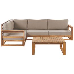 Beliani LOUNGE SET 4-Sitzer zertifiziertes Holz heller holzfarbton modular Auflagen taupe Timor