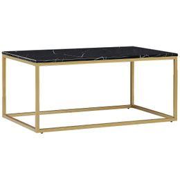 Beliani COUCHTISCH Marmor Optik schwarz/gold rechteckig 60/100 cm Delano
