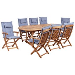 Beliani GARTENTISCH-SET 8-Sitzer Heller Holzfarbton Maui II