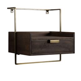 KADIMA DESIGN NACHTTISCH Mango Massivholz Wandmontage Schublade Boxspringbett, Braun 44x35x45 cm