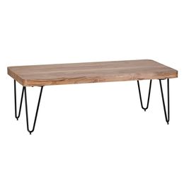 KADIMA DESIGN COUCHTISCH aus Massivholz mit Metallbeinen, handgefertigt, einzigartige Maserung, Beige 115x60x40 cm