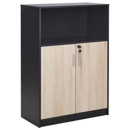 Beliani AKTENSCHRANK heller Holzfarbton/schwarz 117 cm 2 T&uuml;ren offenes Ablagefach Zehna