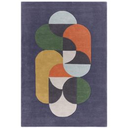 KADIMA DESIGN WOLLTEPPICH handgewebt HULL-Beverley, geometrisch, Dunkelblau, 120 x 170 cm