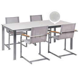 Beliani GARTENM&Ouml;BEL SET 4-Sitzer Keramik-Glas wei&szlig; Textil beige Cosoleto