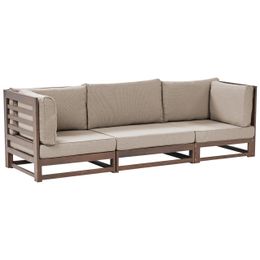 Beliani GARTENSOFA 3-Sitzer zertifiziertes Akazienholz dunkelbraun Auflagen taupe Trani