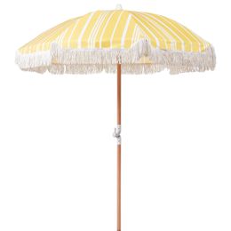Beliani SONNENSCHIRM gelb/wei&szlig; mit Volant 150 cm Mondello
