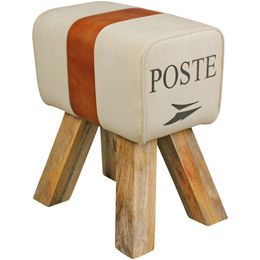 KADIMA DESIGN SITZHOCKER Retro Landhaus Holzbeine, Beige 40x30x47 cm