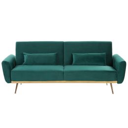 Beliani 3-SITZER-SCHLAFSOFA Samtstoff Gr&uuml;n Eina