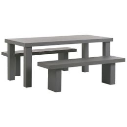 Beliani GARTENM&Ouml;BEL SET Beton grau Tisch mit 2 B&auml;nken Taranto