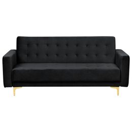 Beliani 3-SITZER-SCHLAFSOFA Samtstoff Schwarz Aberdeen