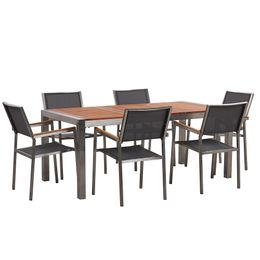 Beliani GARTENM&Ouml;BEL-SET 6-Sitzer Eukalyptusholz Textilbespannung grau Grosseto