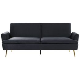 Beliani 3-SITZER-SCHLAFSOFA Samtstoff Schwarz Vettre