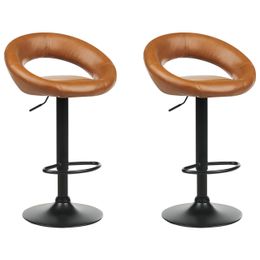 Beliani BARHOCKER 2er-Set Kunstleder goldbraun/schwarz h&ouml;henverstellbar Peoria