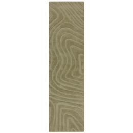 KADIMA DESIGN WOLLTEPPICH LEVEN, abstrakt, Olivegr&uuml;n, 60 x 230 cm