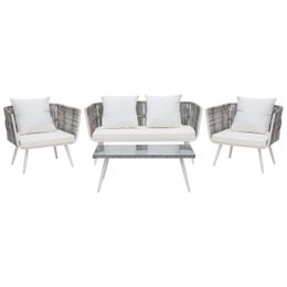 Beliani LOUNGE-SET 4-sitzer Rattan Wei&szlig; Ragusa