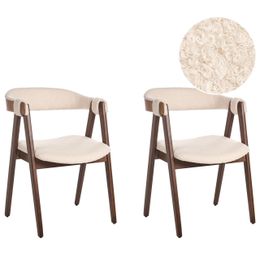Beliani ESSZIMMERSTUHL 2er-Set Boucl&eacute; Dunkelbraun Day