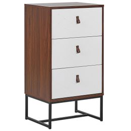 Beliani KOMMODE 3 Schubladen dunkler Holzfarbton/wei&szlig; Nueva