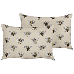 Beliani GARTENKISSEN 2er-Set Bienenmuster beige 40/60 cm Canneto