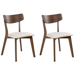 Beliani ESSZIMMERSTUHL 2er Set Holz Dunkelbraun/Cremewei&szlig; Hope